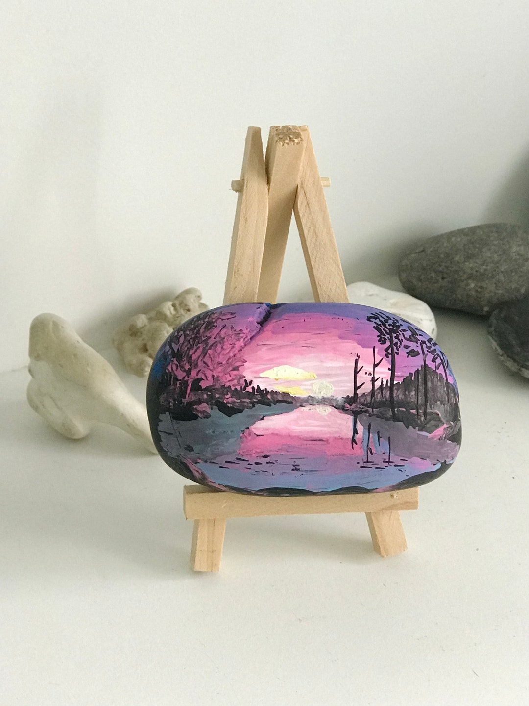 Sunset Painted Rock, Hand Painted Sunset Landscape Pebble - Etsy