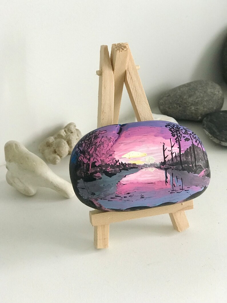 Sunset Painted Rock, Hand Painted Sunset Landscape Pebble - Etsy