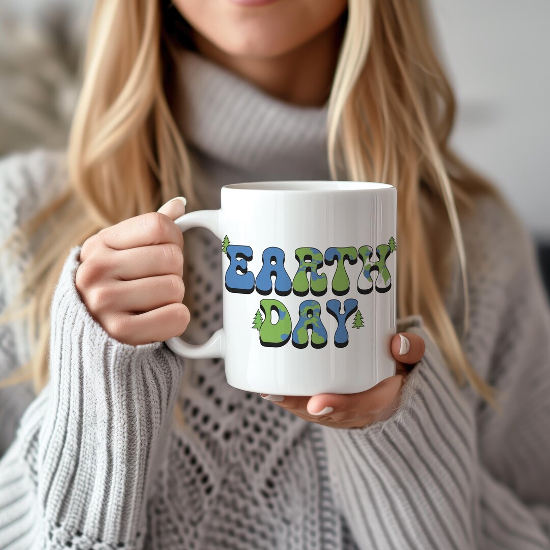 Earth Day Mug | Retro Groovy Eco-friendly Coffee Cup | Sustainable ...