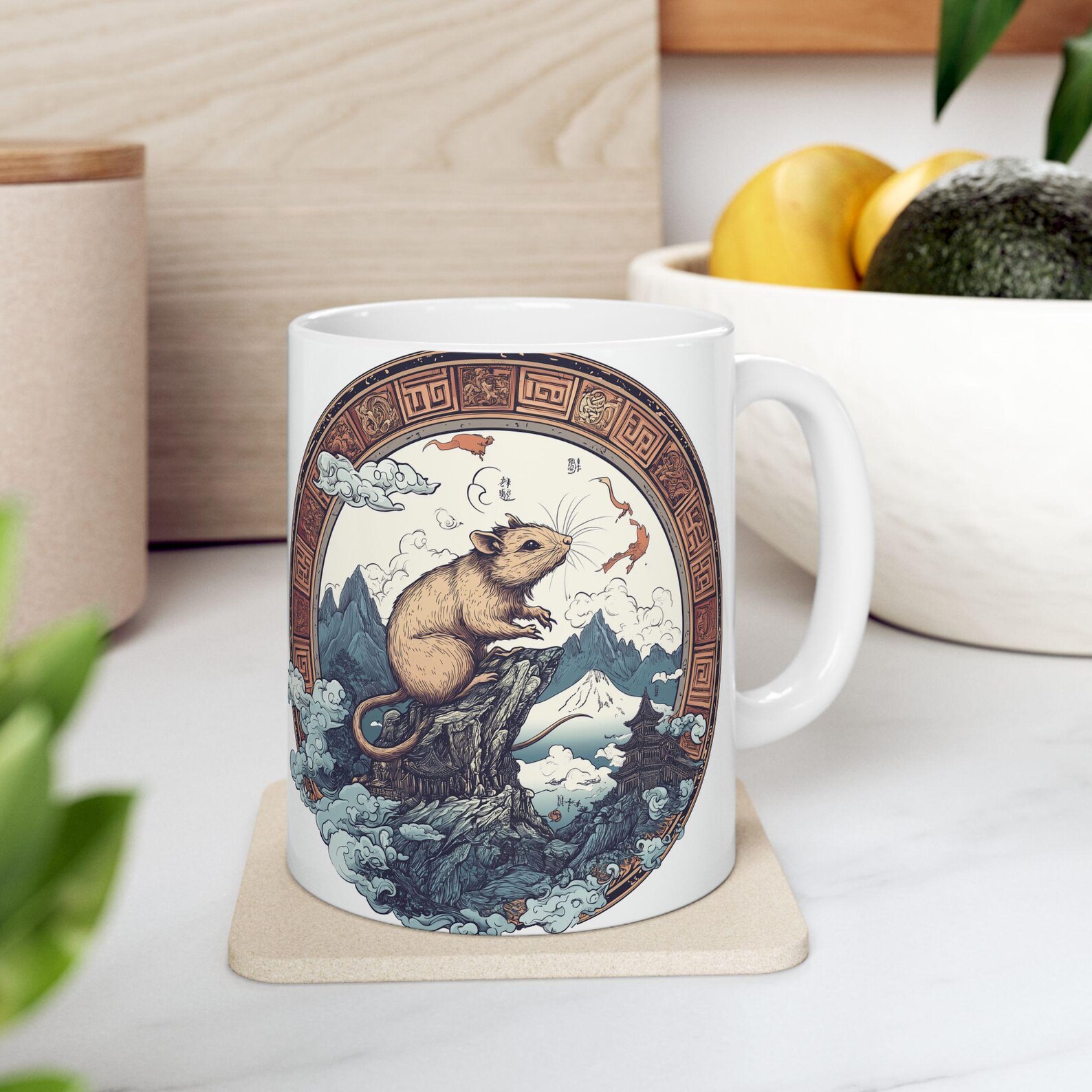 Year of the Rat Ceramic Mug Traditional Chinese New Year Zodiac Art ...