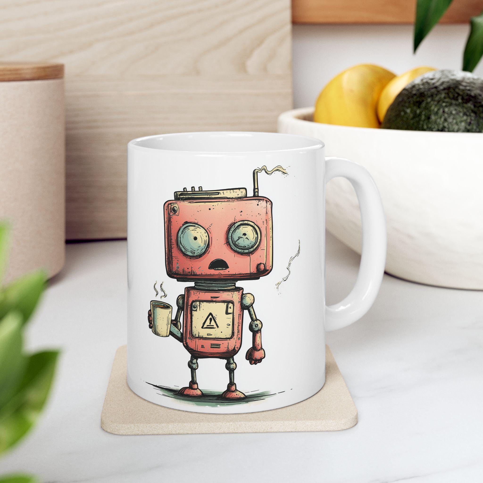 Techy Playful Cute Robot, Humorous Society Coffee Mug With Quirky ...