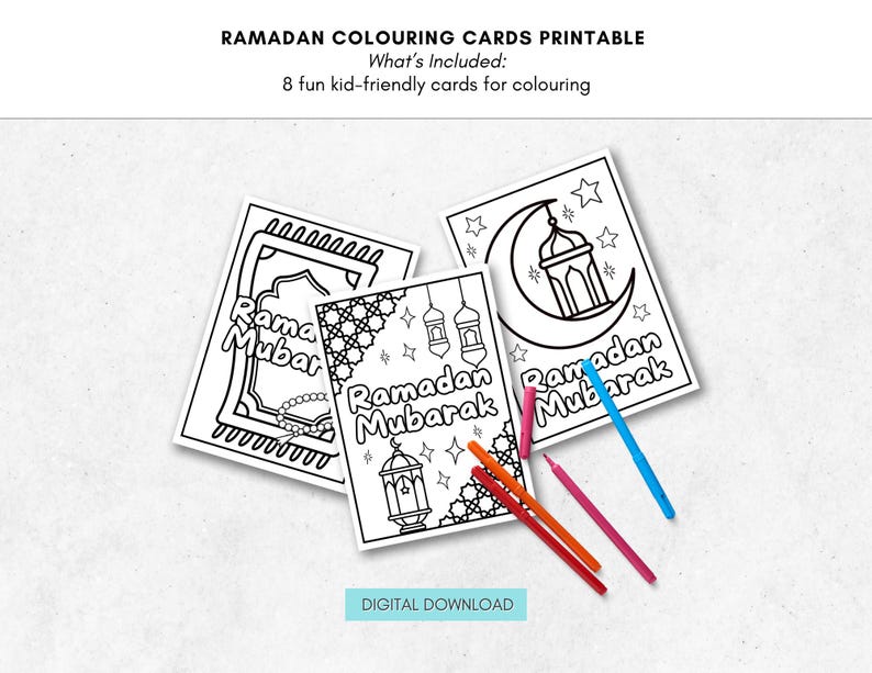 Ramadan Colouring Cards Printable - DIY Class Cards (digital Download ...
