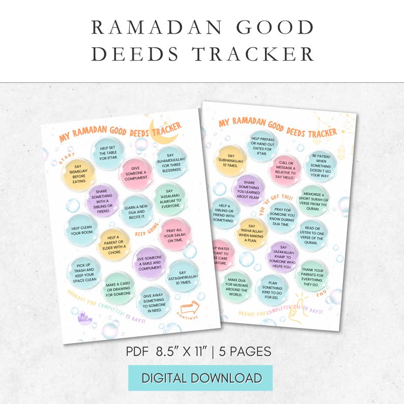 Ramadan Good Deeds Tracker for Kids - Printable Ramadan Activity Pack ...