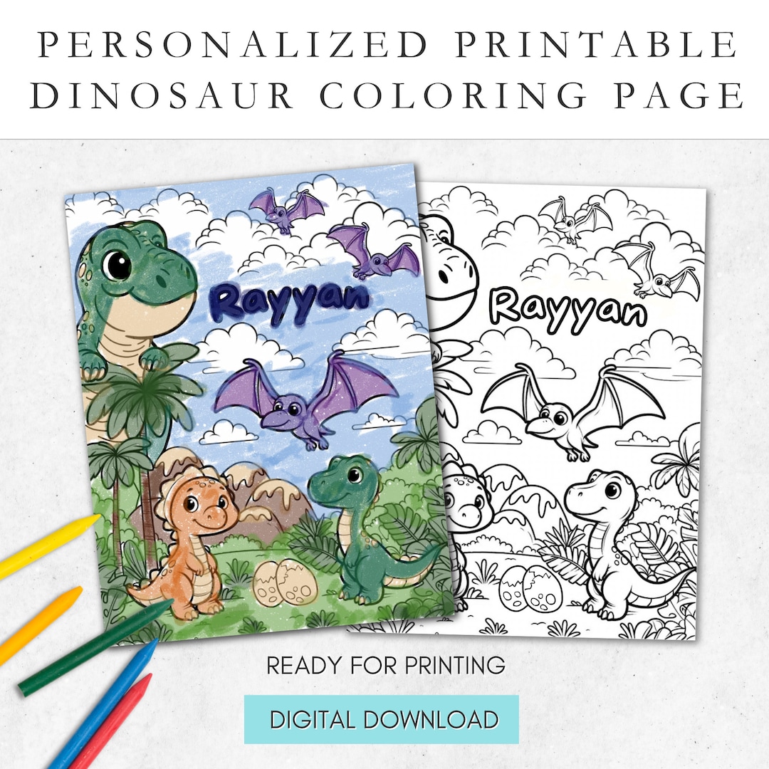 Dinosaur Coloring Page, Personalized Coloring Page, Easy Coloring for ...