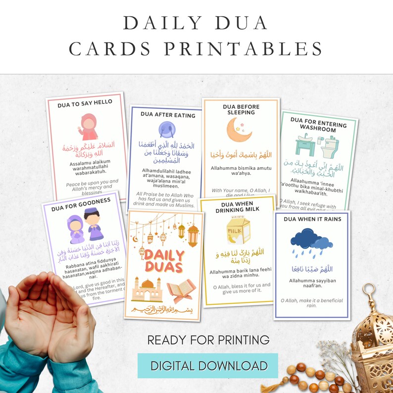 Daily Dua Flashcards: Kids Islamic Printable Prayer Cards (digital ...