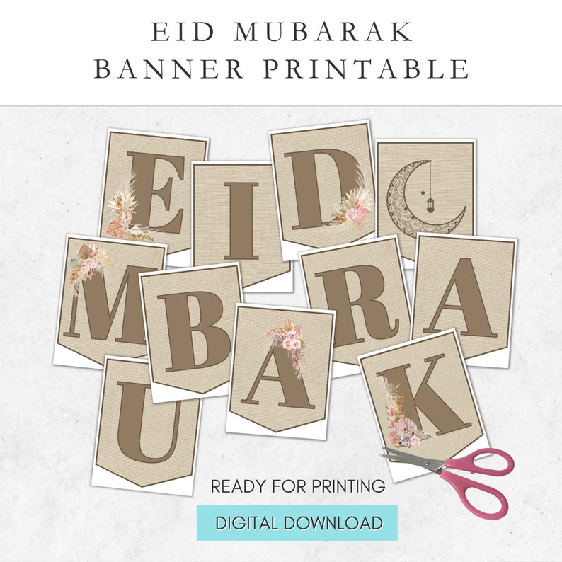 Boho Chic Eid Mubarak Banner, Printable Eid Mubarak Banner, Eid Banner ...