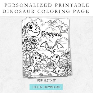 Dinosaur Coloring Page, Personalized Coloring Page, Easy Coloring for ...
