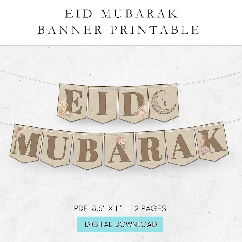 Boho Chic Eid Mubarak Banner, Printable Eid Mubarak Banner, Eid Banner ...
