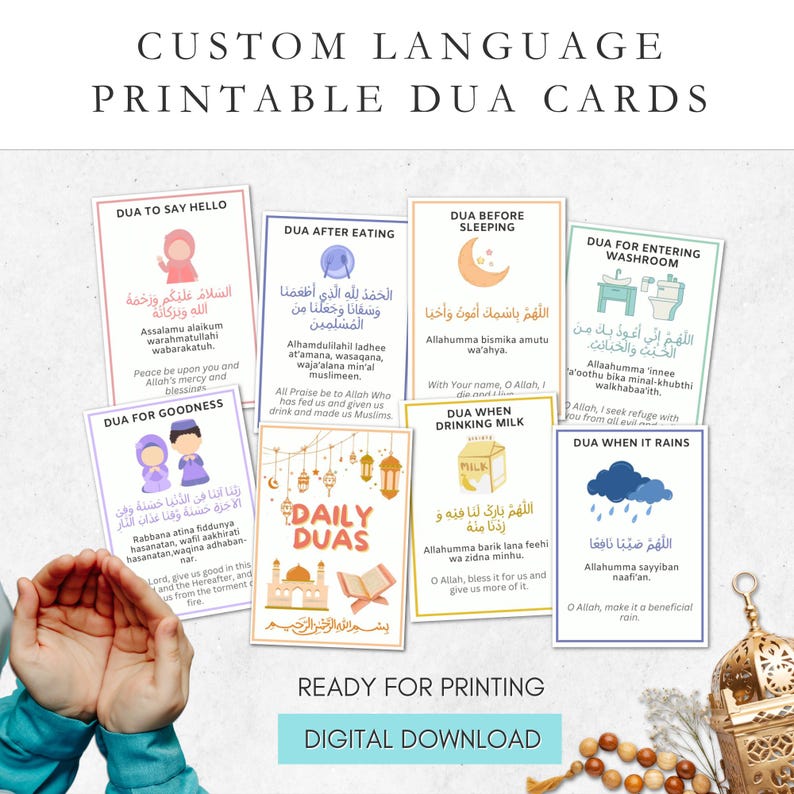 Custom Language Daily Dua Flashcards: Islamic Prayer Cards (digital ...