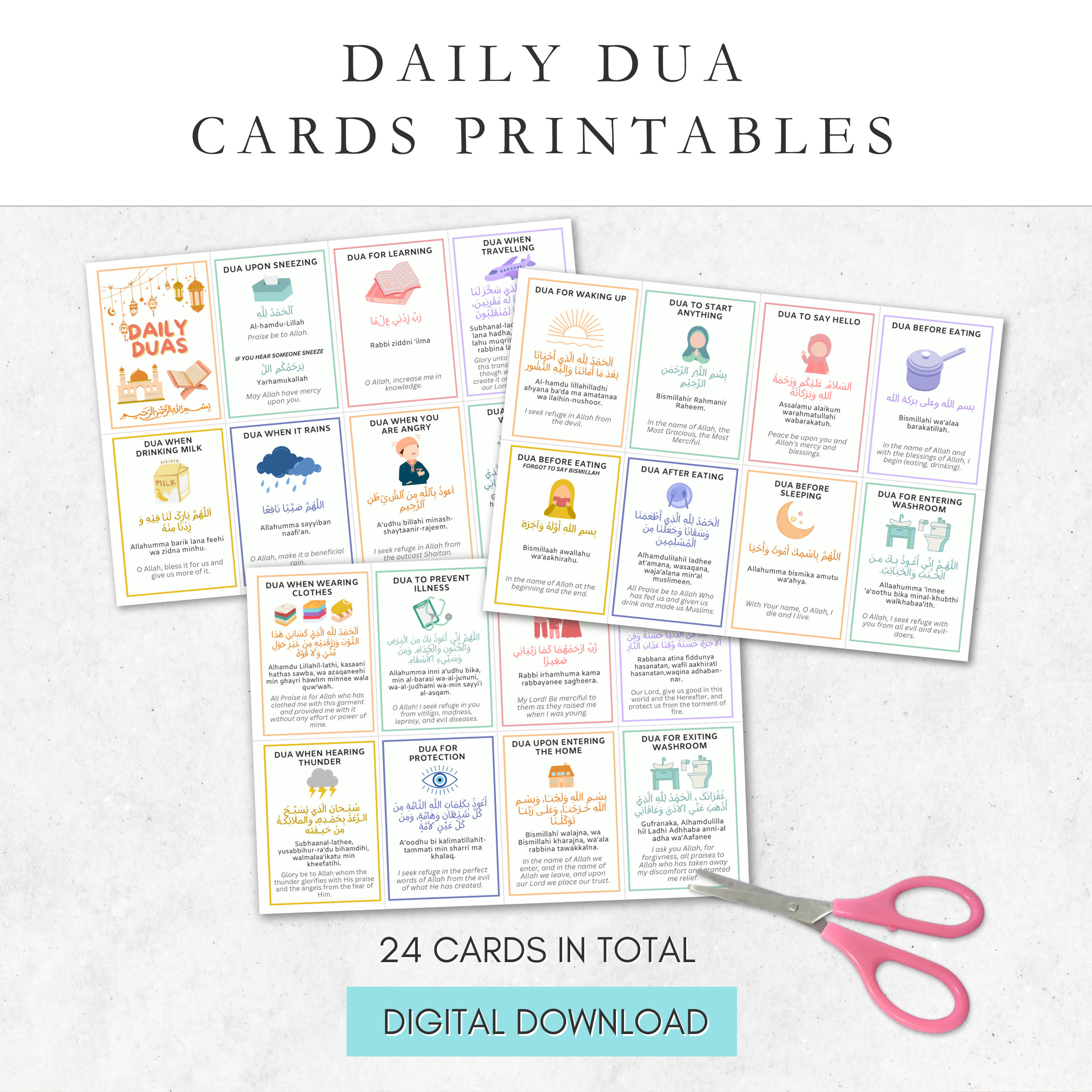 Custom Language Daily Dua Flashcards: Islamic Prayer Cards (digital ...