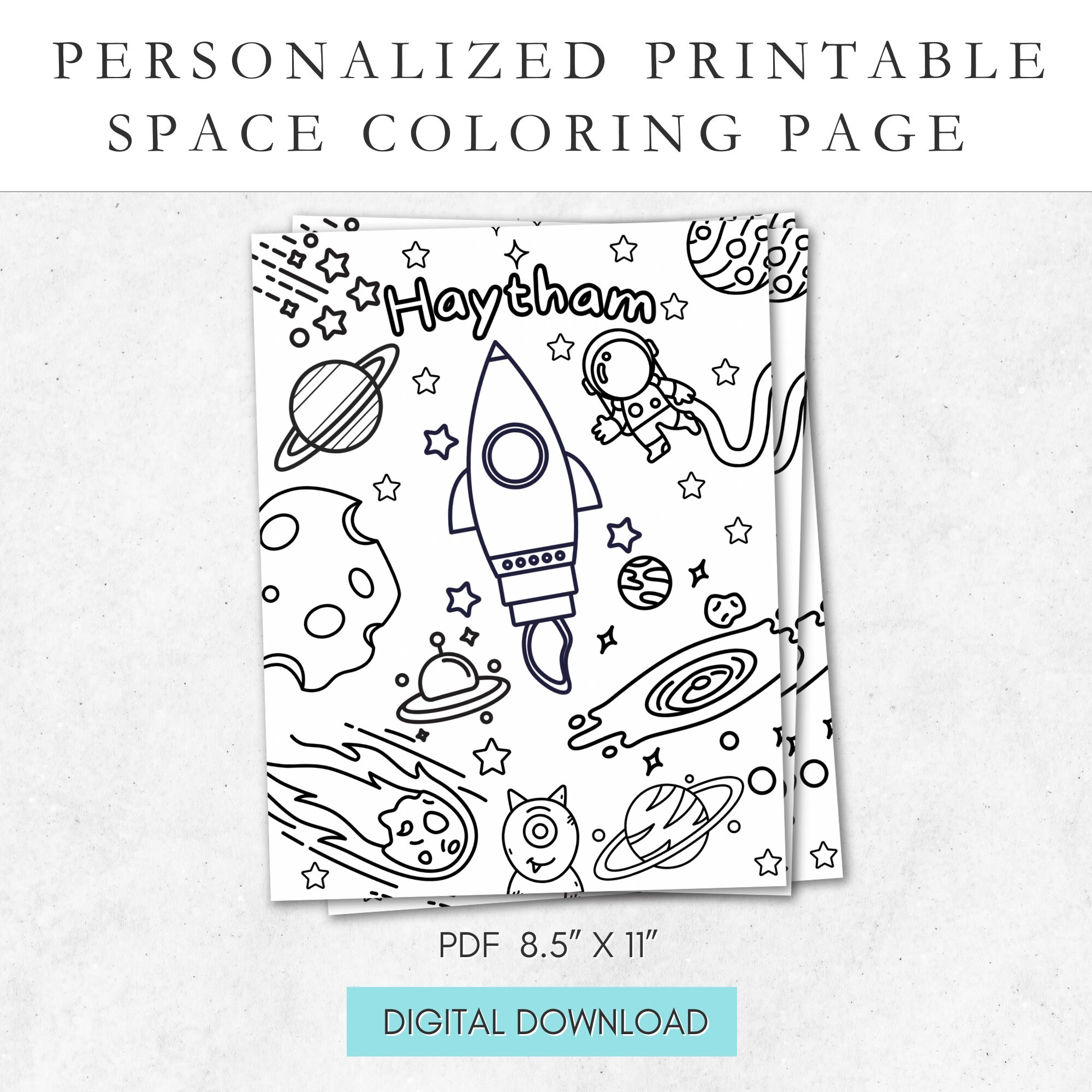 Personalized Coloring Page, Easy Space Coloring for Kids Toddlers ...