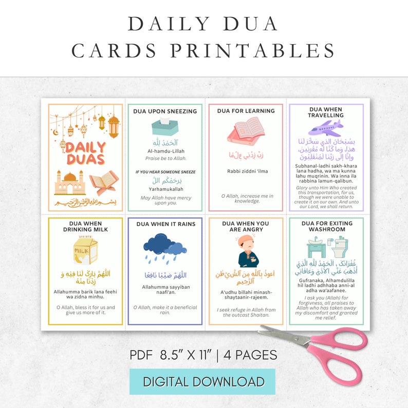 Daily Dua Flashcards: Kids Islamic Printable Prayer Cards (digital ...