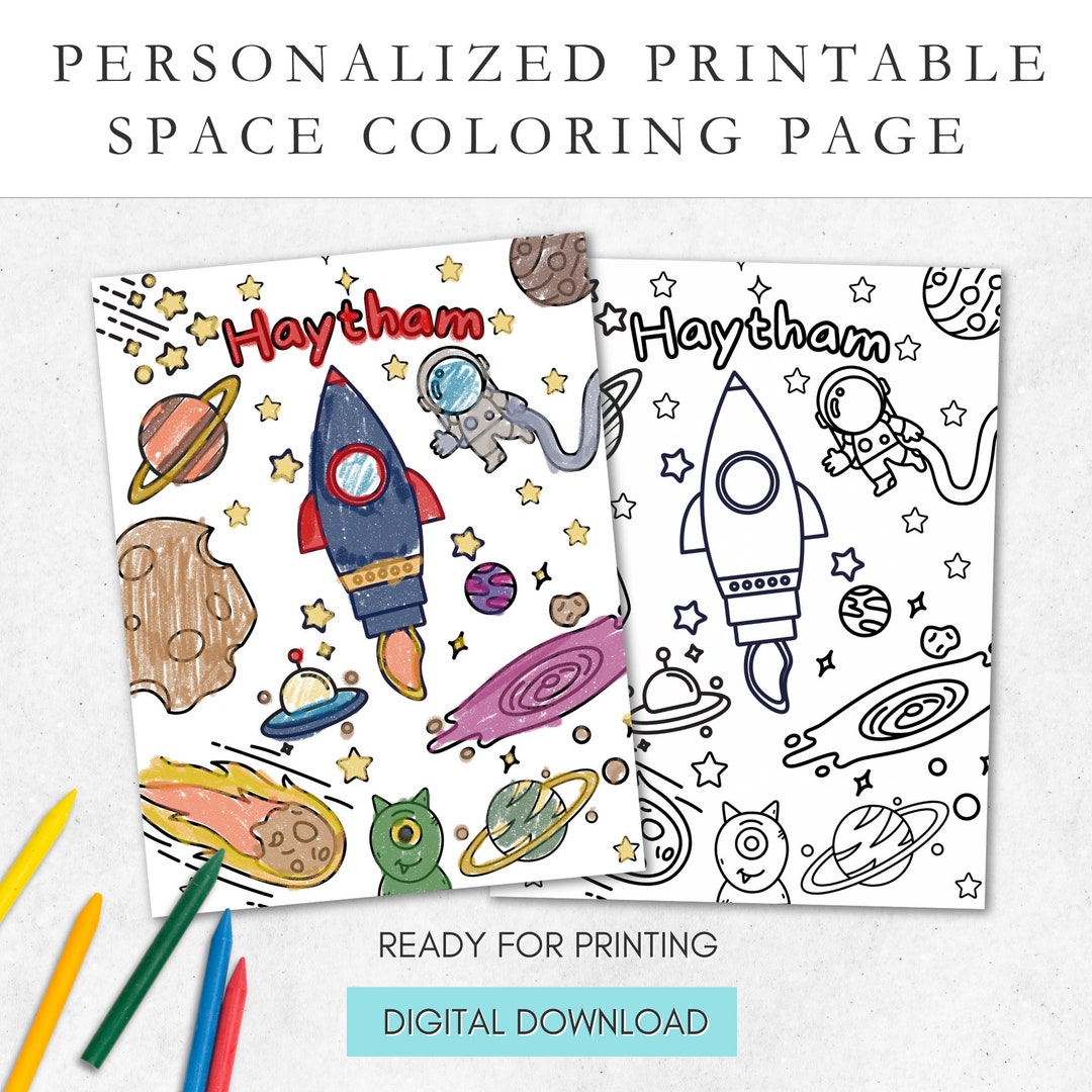 Personalized Coloring Page, Easy Space Coloring for Kids Toddlers ...