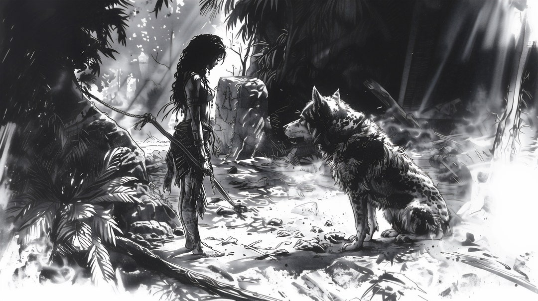 AI Art - Warrior and Wolf in the Primordial Woods - Etsy