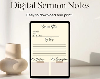 Sermon Notes Digital, Digital Download, Church Sermon Notes, Note ...