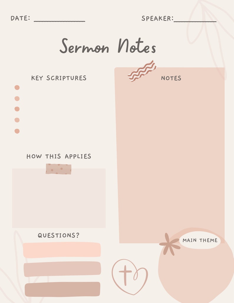 Digital Sermon Notes Template | Printable Church Notes | PDF Sermon ...