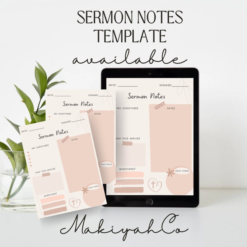 Digital Sermon Notes Template | Printable Church Notes | PDF Sermon ...