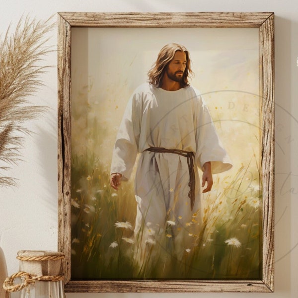 Jesus Christ Come Follow Me Peaceful Wildflowers Painting Christian Artwork Bible Scriptures ...