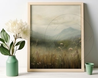 Printable Mountain Landscape Oil Painting Vintage Neutral Forest ...