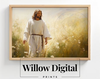 Jesus Christ Come Follow Me Praying Peaceful Wildflowers Christian Artwork Bible Scriptures ...