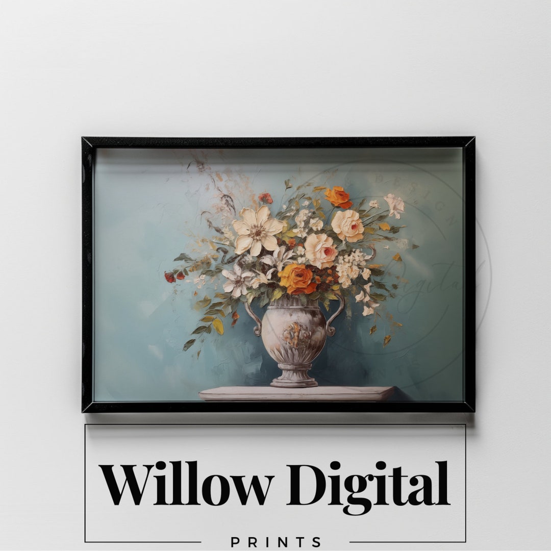 Victorian Spring Wildflowers in A Vase Painting Vintage Neutral Country ...
