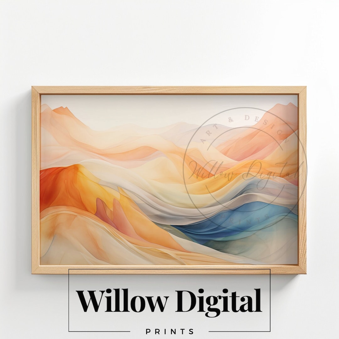Printable Watercolor Ribbon Landscape Abstract Painting Mountain Scene ...