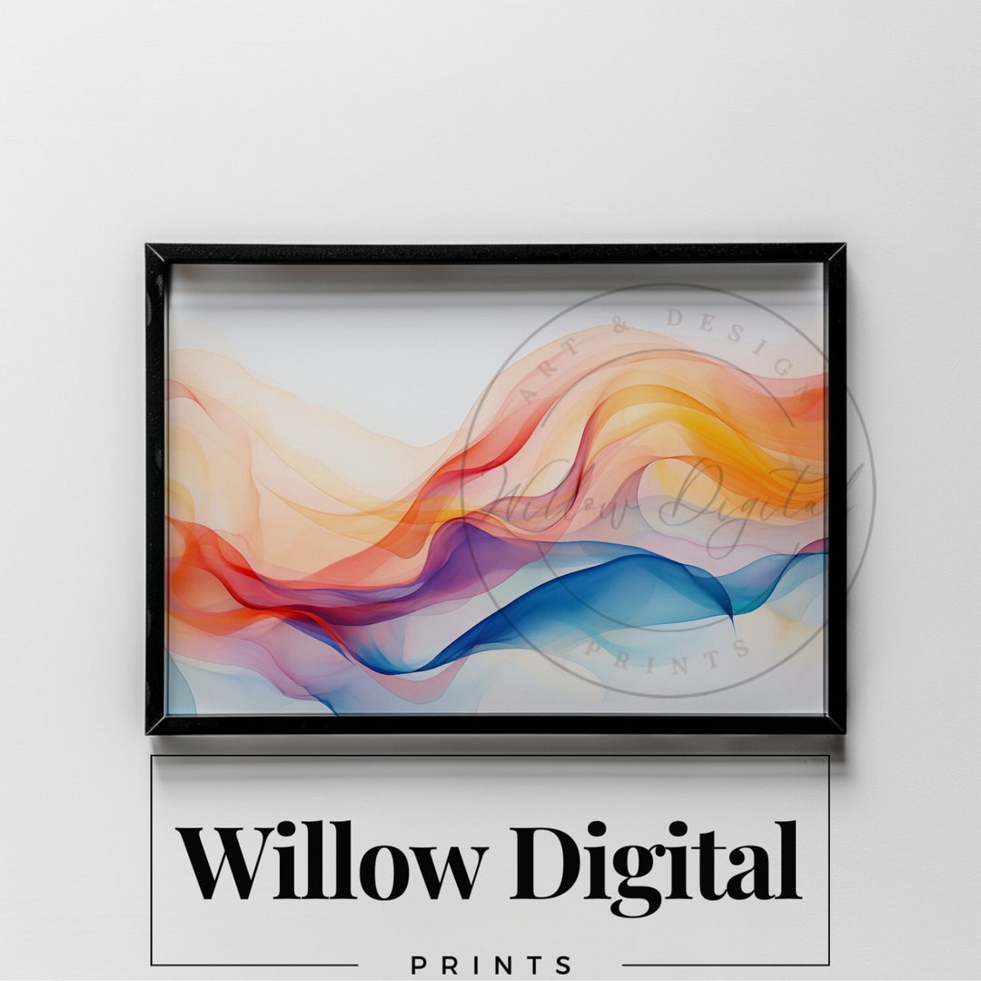 Printable Watercolor Ribbon Landscape Abstract Painting Mountain Scene ...