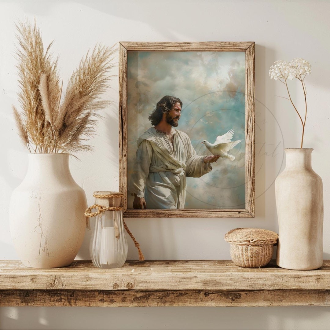 Jesus Christ Holding a Dove Painting Christian Artwork Bible Scriptures ...