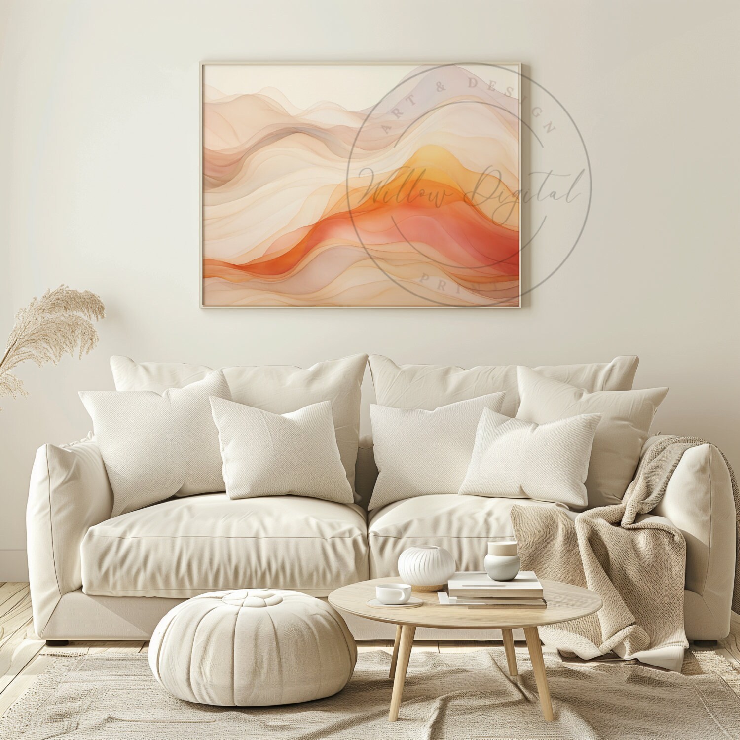 Printable Watercolor Ribbon Landscape Abstract Painting Mountain Scene ...