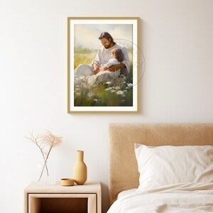 Jesus Christ Holding Child Come Follow Me He is Risen Oil Painting Christian Artwork Bible ...