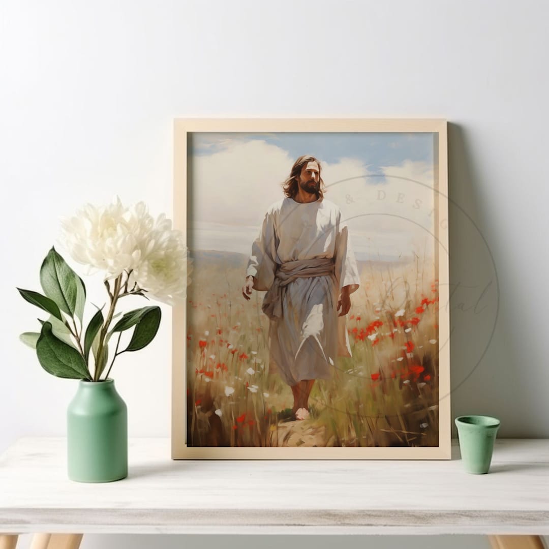 Jesus Christ Come Follow Me Peaceful Wildflowers Painting Christian Artwork Bible Scriptures ...