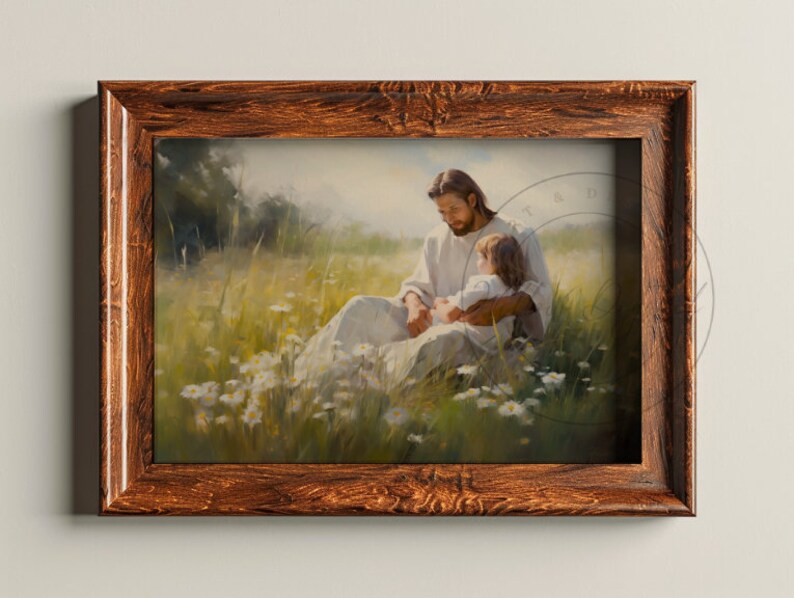 Jesus Christ Holding a Child Oil Painting Christian Artwork Bible Scriptures Savior Come Follow ...