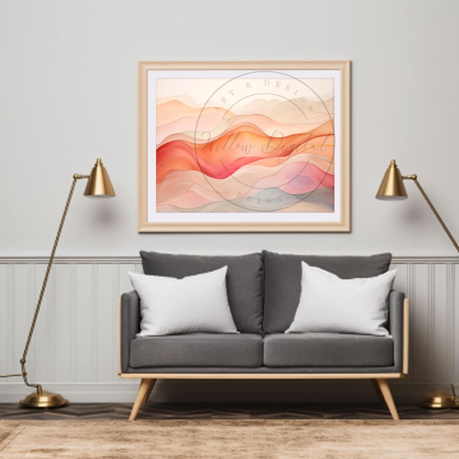 Printable Watercolor Ribbon Landscape Abstract Painting Mountain Scene ...