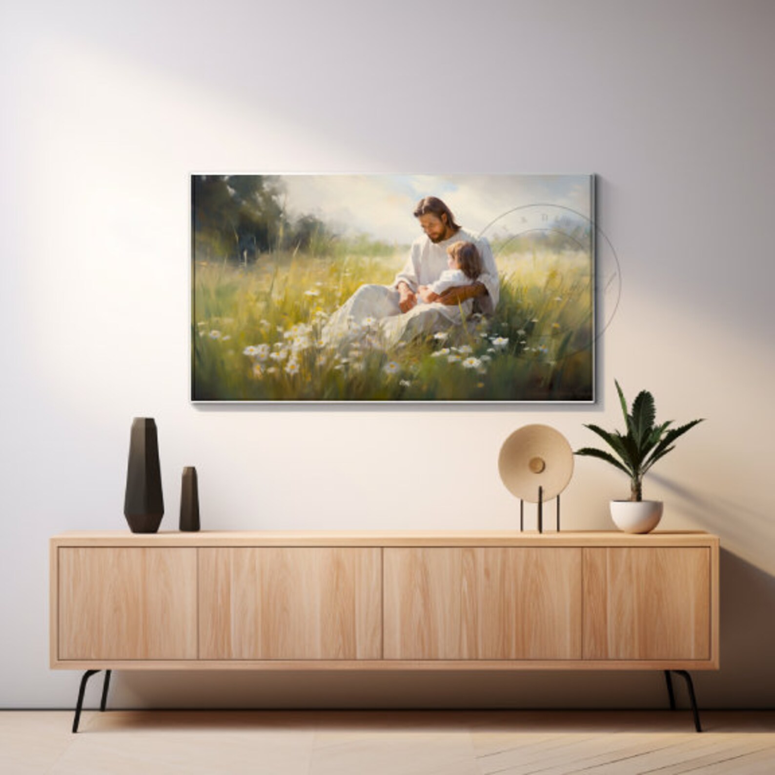 Frame TV Jesus Christ Holding a Child Come Follow Me He is Risen Oil ...