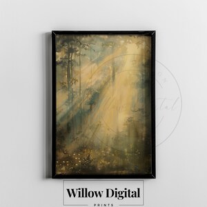 Spring Forest Tree Leaves Sun Rays Peeking Landscape Painting Vintage ...