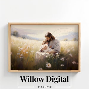 Jesus Christ Holding a Child Oil Painting Christian Artwork Bible Scriptures Savior Come Follow ...