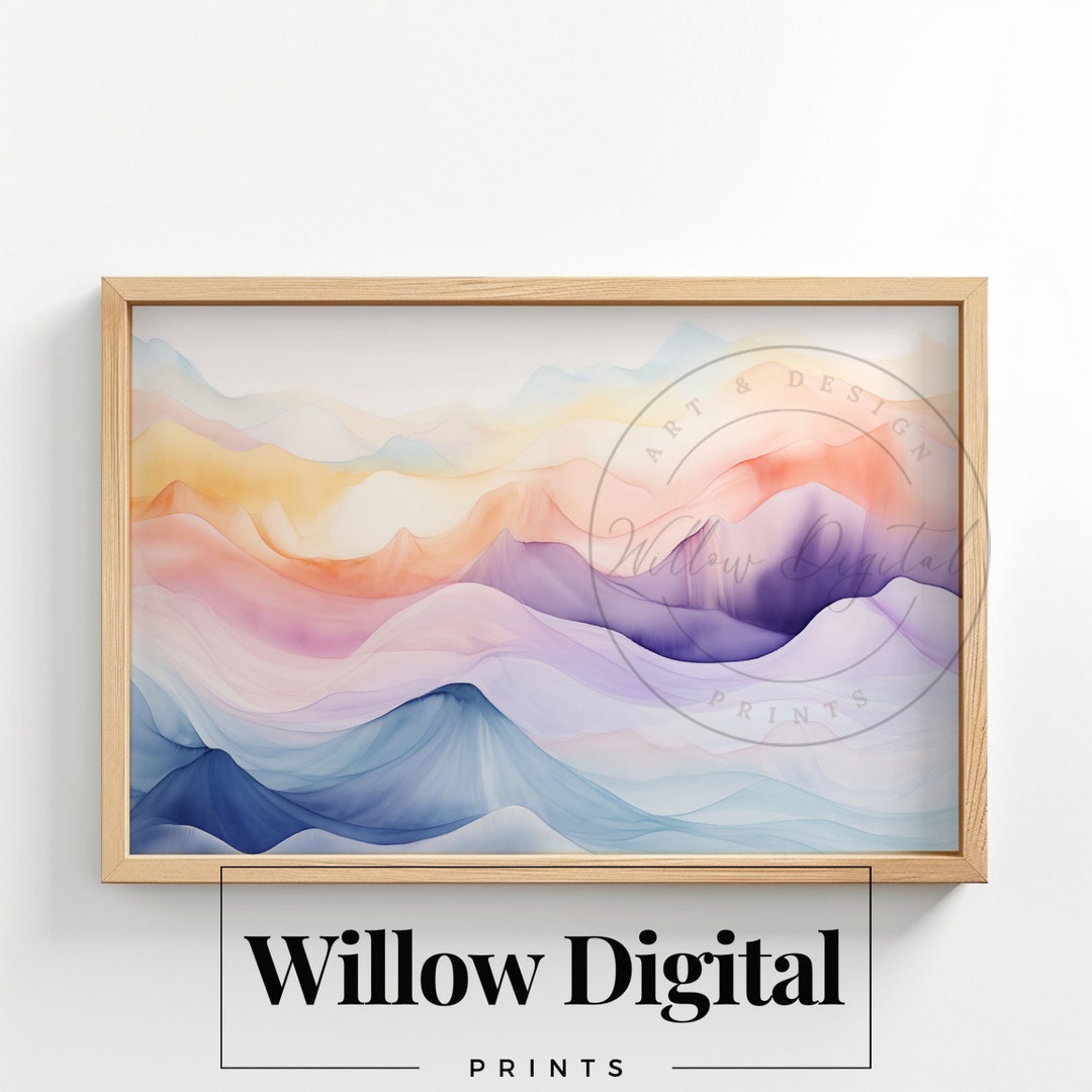 Printable Watercolor Ribbon Landscape Abstract Painting Mountain Scene ...