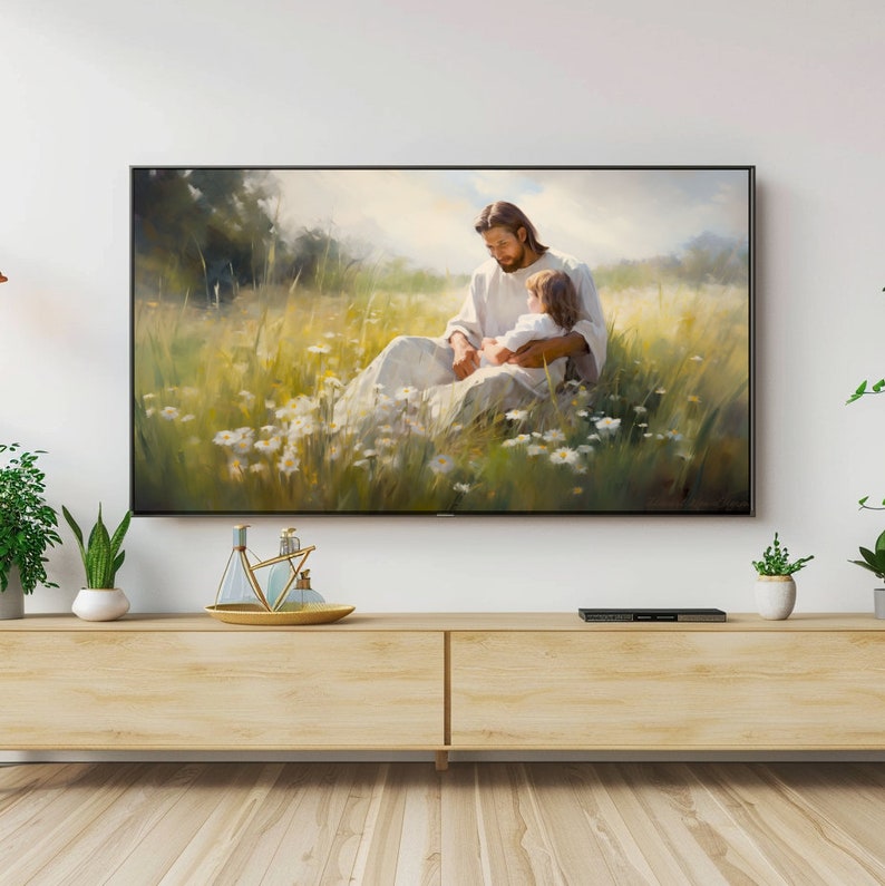 Frame TV Jesus Christ Holding a Child Come Follow Me He is Risen Oil ...