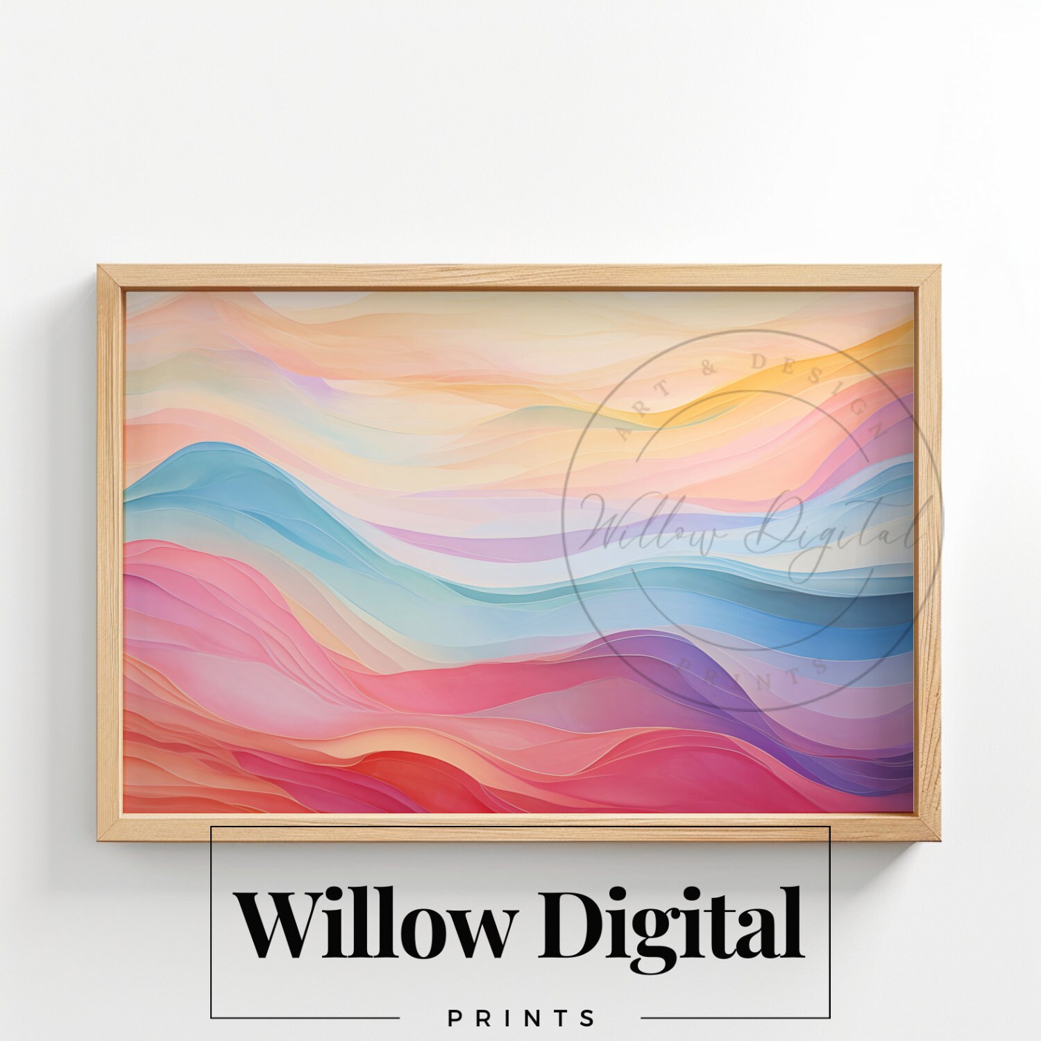 Printable Watercolor Ribbon Landscape Abstract Painting Mountain Scene ...