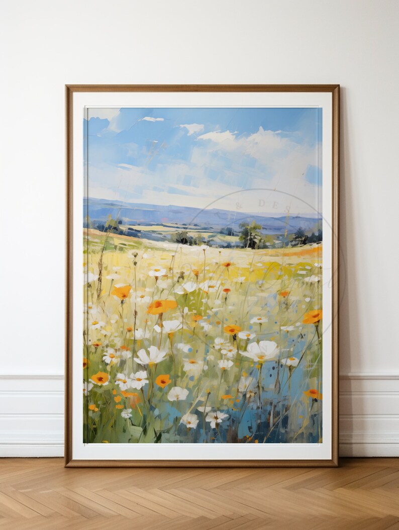 Printable Field Landscape Oil Painting Vintage Neutral Wildflowers ...