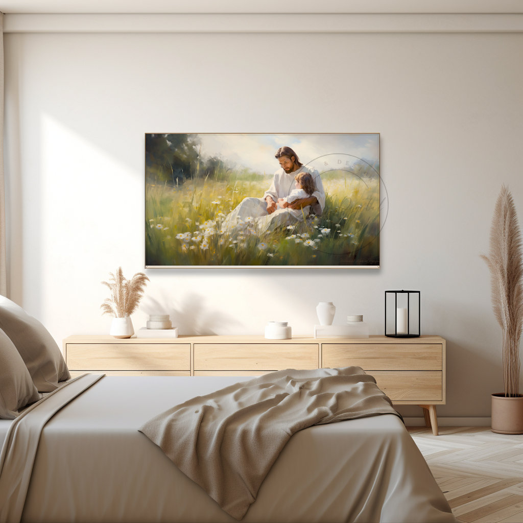 Frame TV Jesus Christ Holding a Child Come Follow Me He is Risen Oil ...