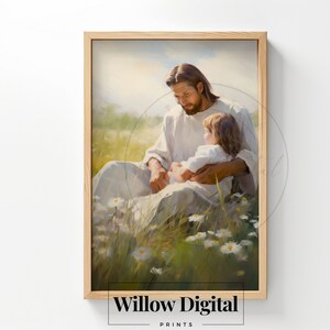 Jesus Christ Holding Child Come Follow Me He is Risen Oil Painting Christian Artwork Bible ...