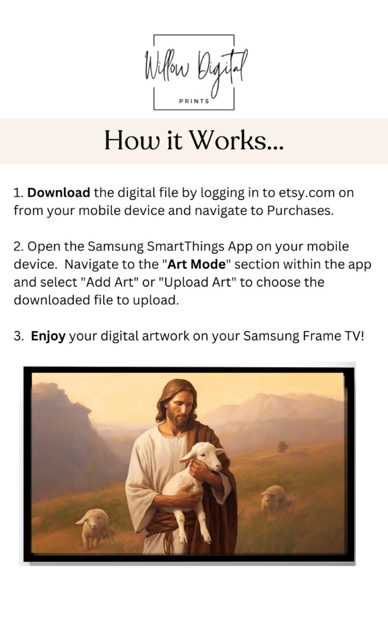 Frame TV Jesus Christ Holding a Lamb Lost Sheep Oil Painting Christian ...