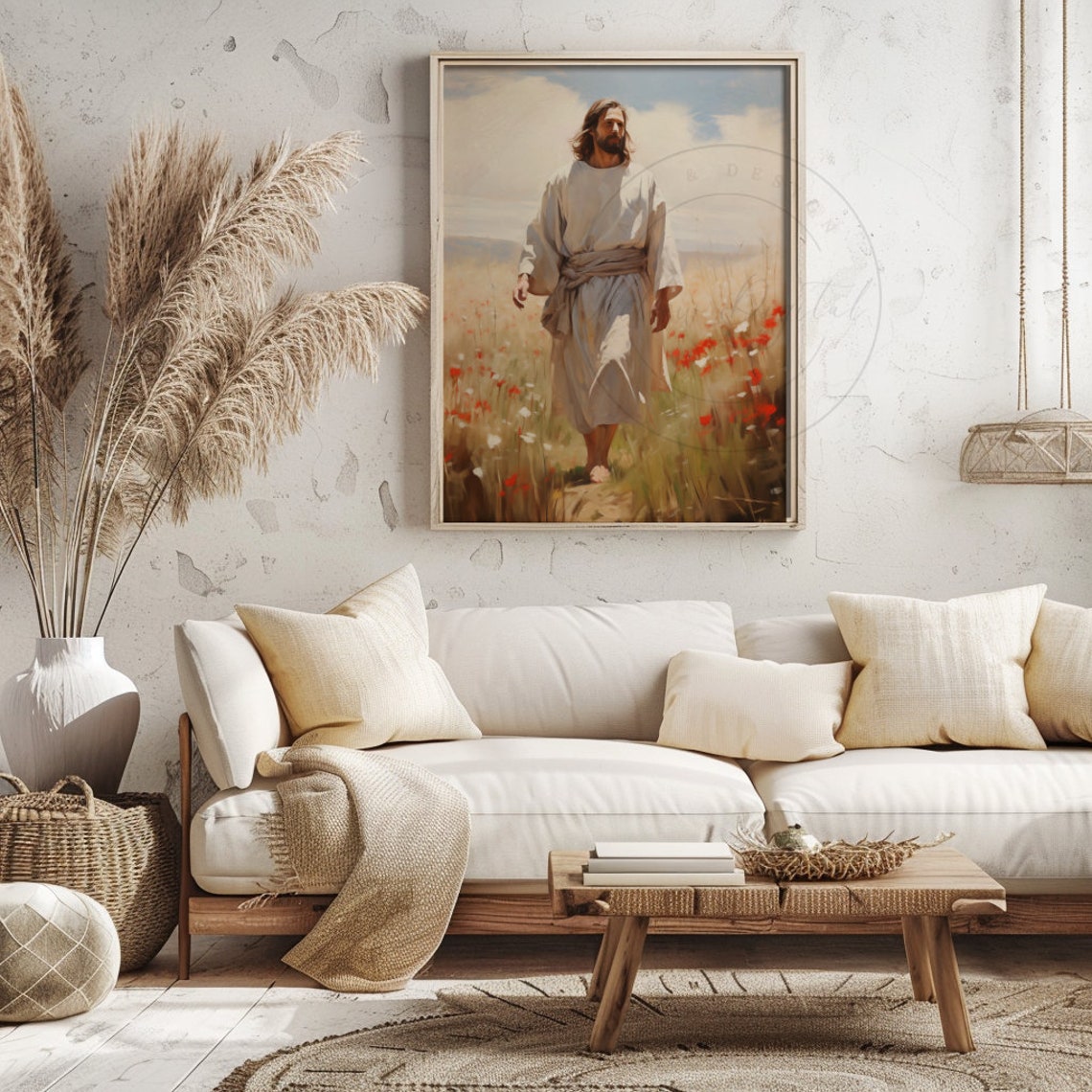 Jesus Christ Come Follow Me Peaceful Wildflowers Painting Christian ...