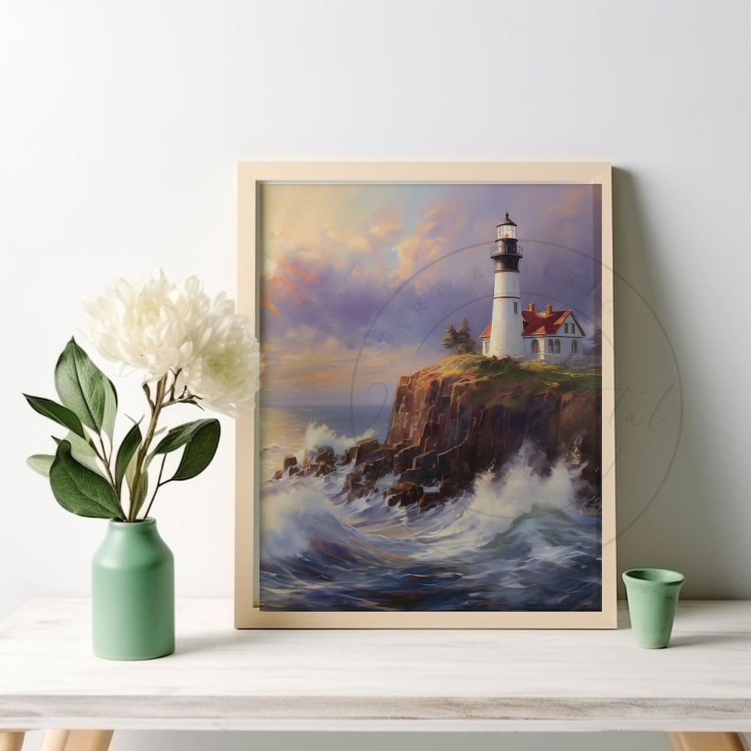 Vintage Lighthouse Print Beach House Decor Cottage Ocean Seascape ...