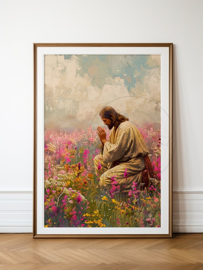 Jesus Christ Come Follow Me Praying Peaceful Wildflowers Christian Artwork Bible Scriptures ...