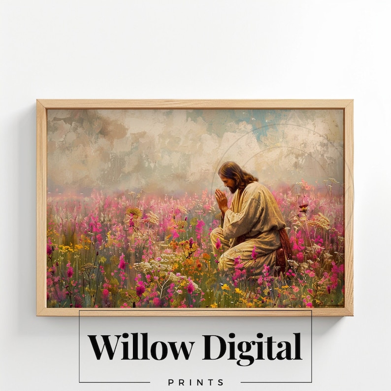Jesus Christ Come Follow Me Praying Peaceful Wildflowers Christian ...