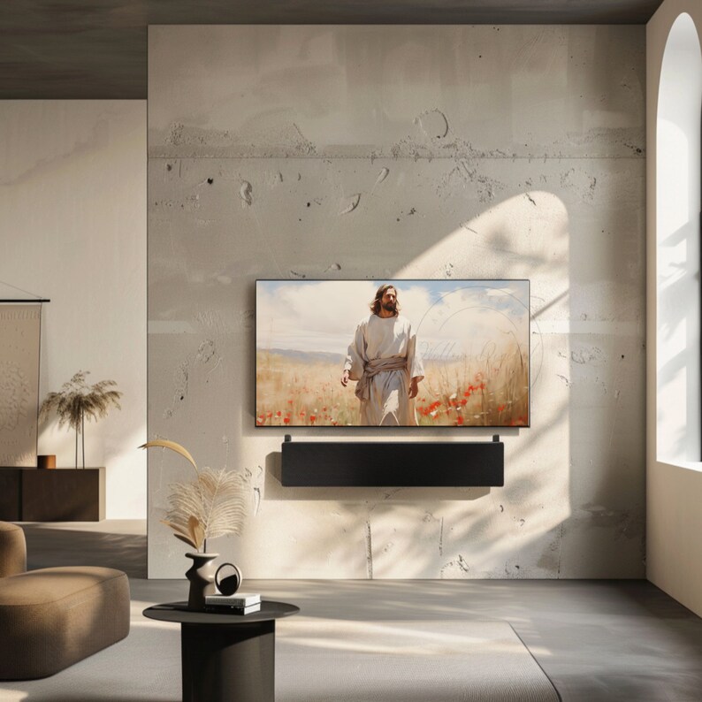 Frame TV Jesus Christ Come Follow Me Peaceful Wildflowers Painting ...