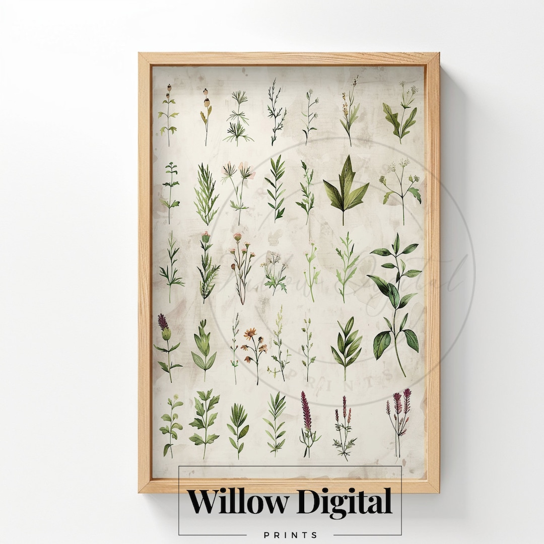 Printable Neutral Abstract Herbs Watercolor Painting Vintage Japanese ...