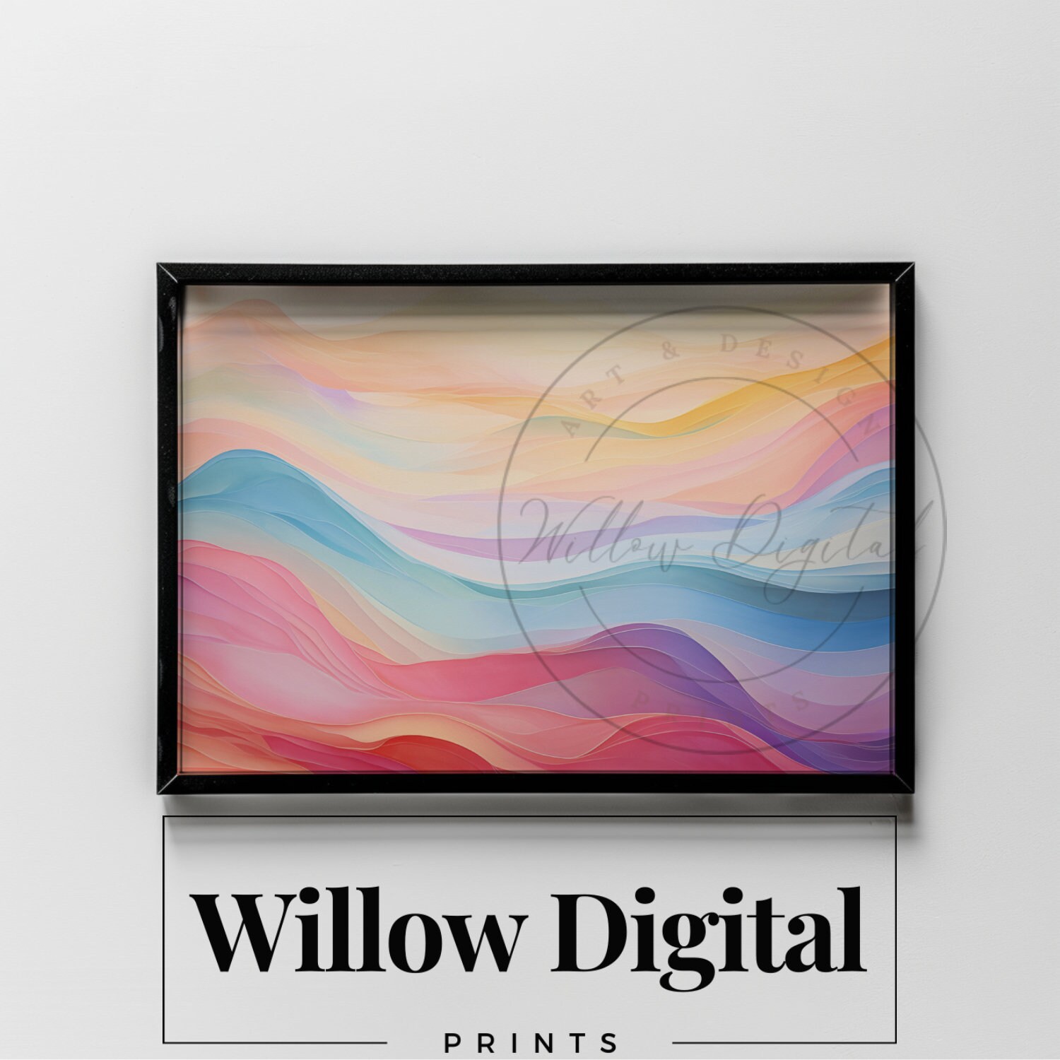 Printable Watercolor Ribbon Landscape Abstract Painting Mountain Scene ...